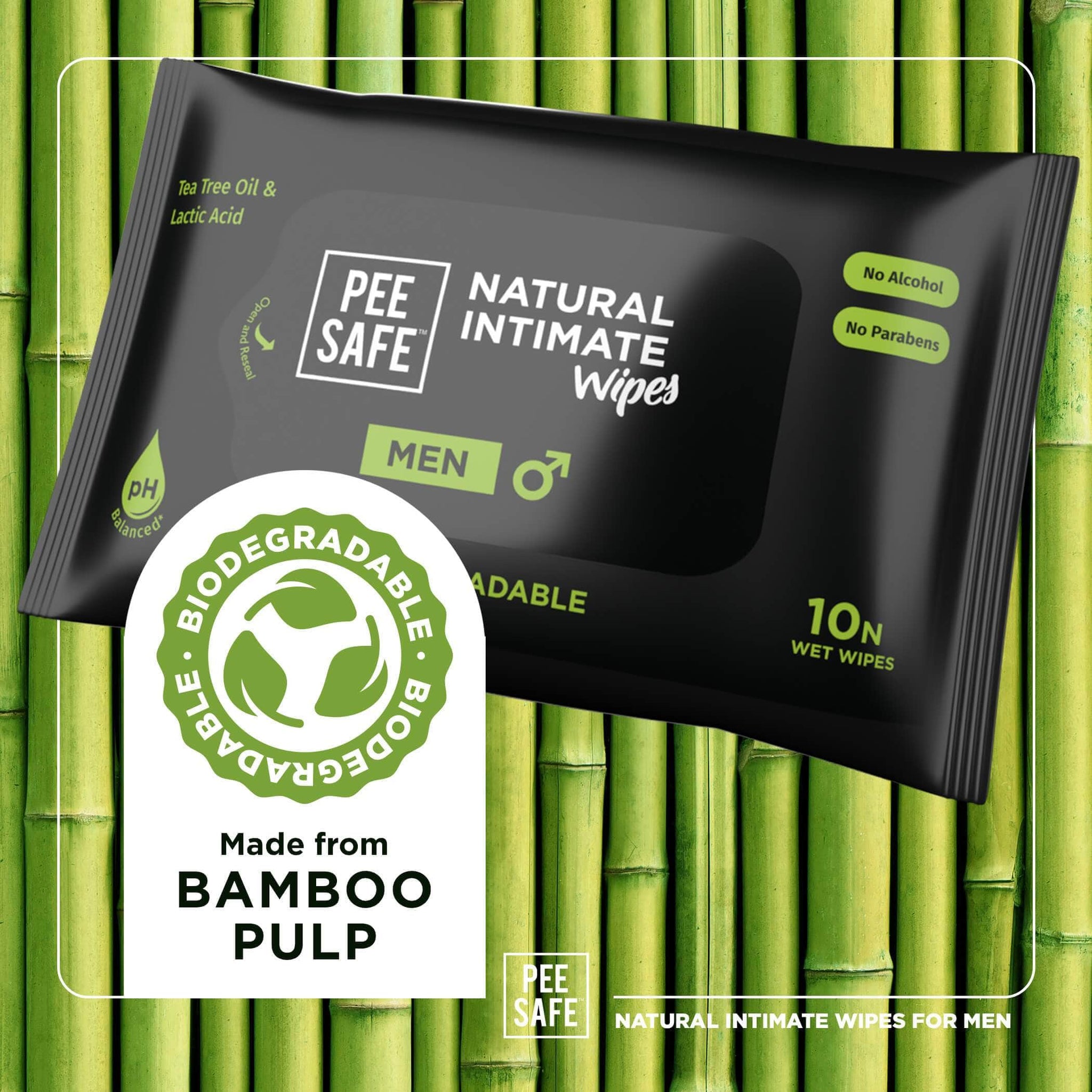 Tea Tree & Witch Hazel Natural Intimate Wipes for Men (10 Wipes)